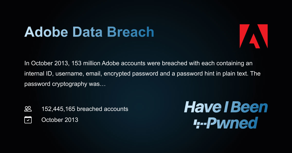 Have I Been Pwned: Adobe Data Breach
