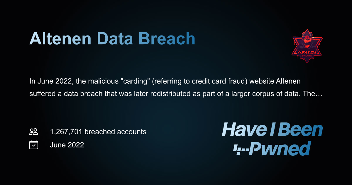 Have I Been Pwned: Altenen Data Breach