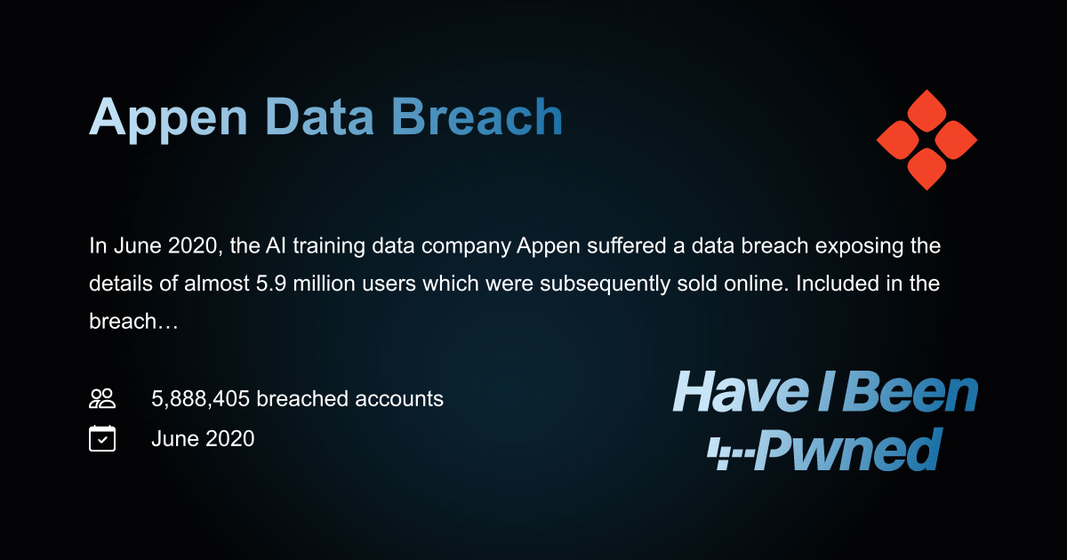 Have I Been Pwned: Appen Data Breach