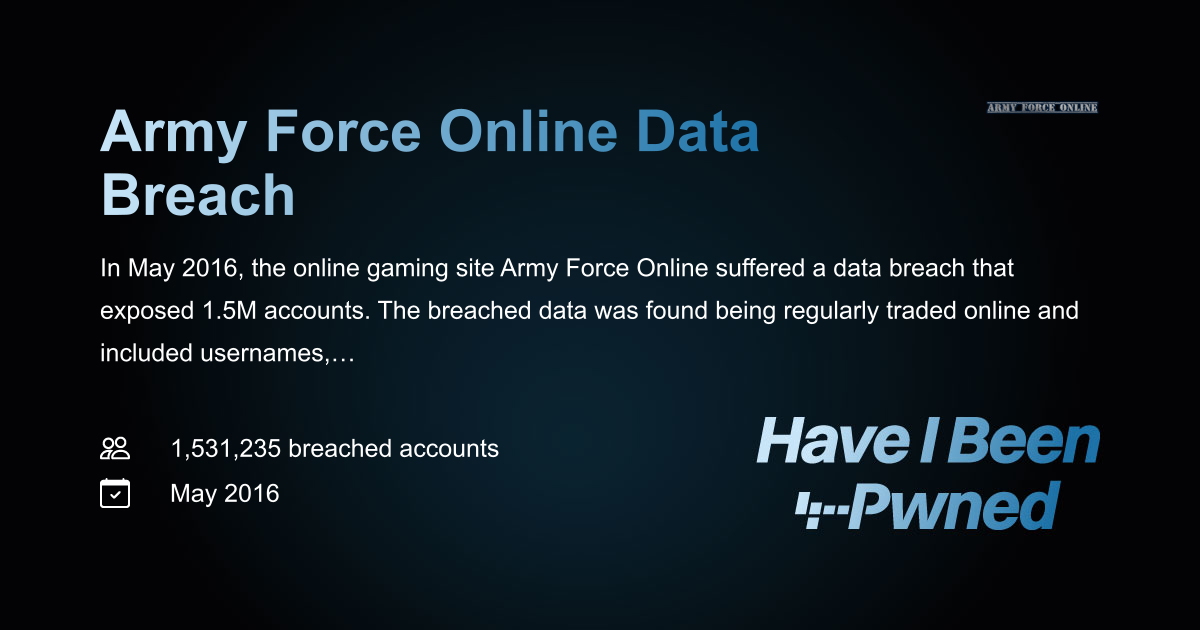 Have I Been Pwned: Army Force Online Data Breach