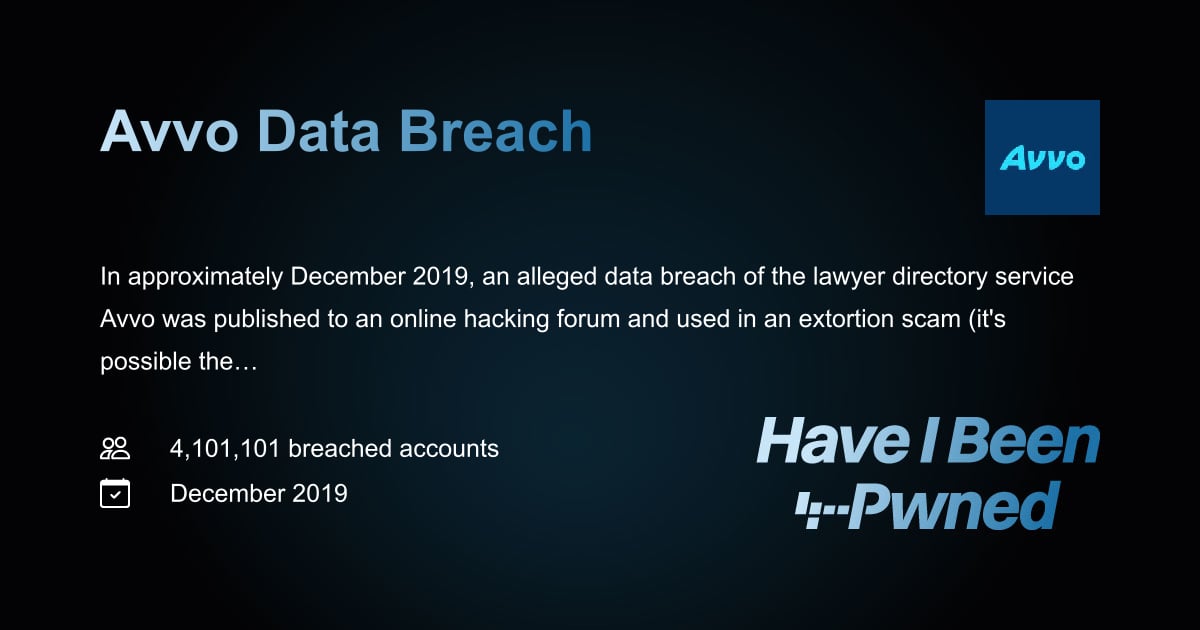 Have I Been Pwned: Avvo Data Breach