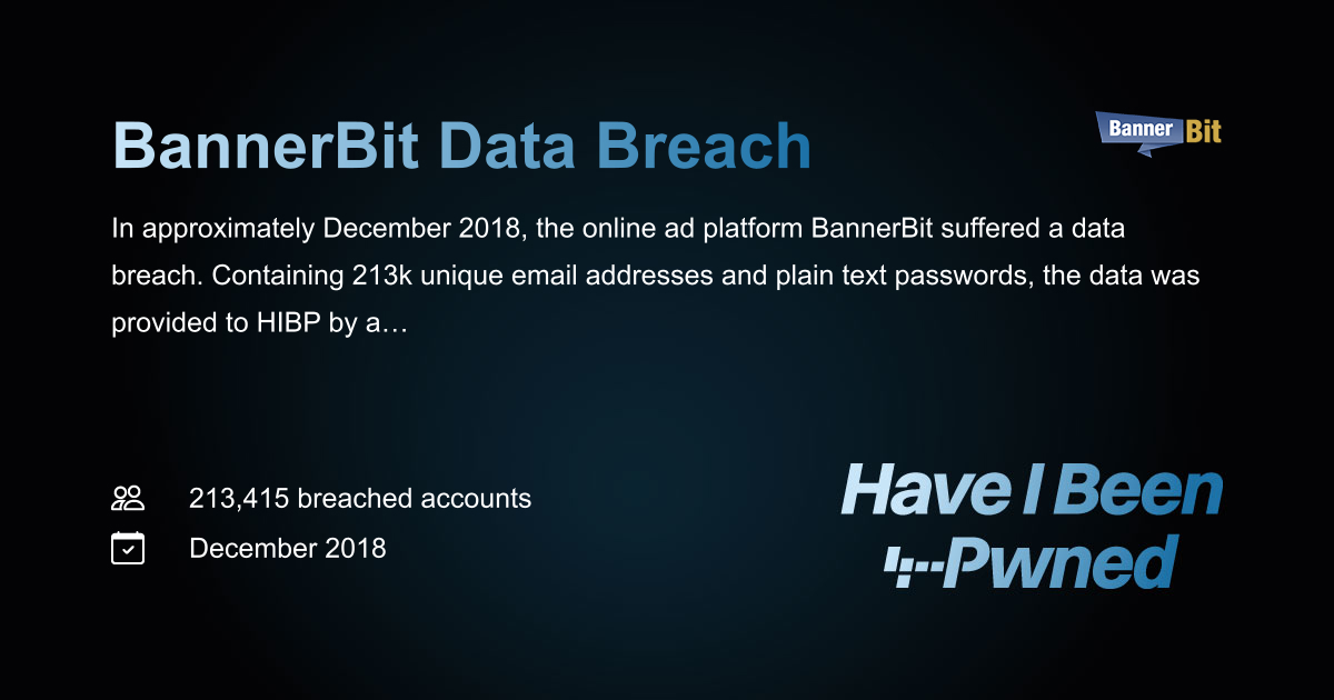 Have I Been Pwned: BannerBit Data Breach