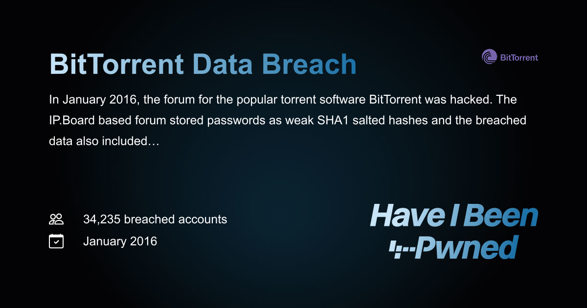 Have I Been Pwned: BitTorrent Data Breach