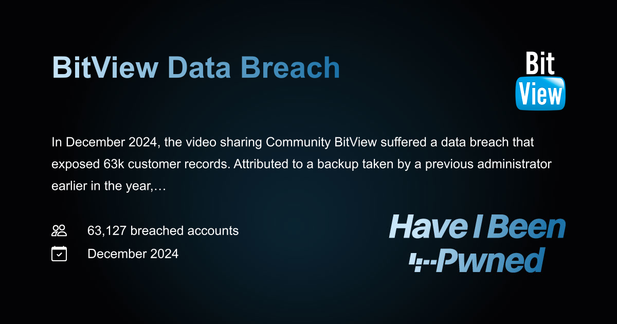 Have I Been Pwned: BitView Data Breach