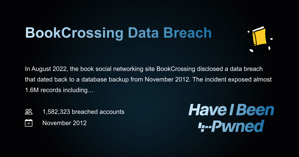 Have I Been Pwned: BookCrossing Data Breach