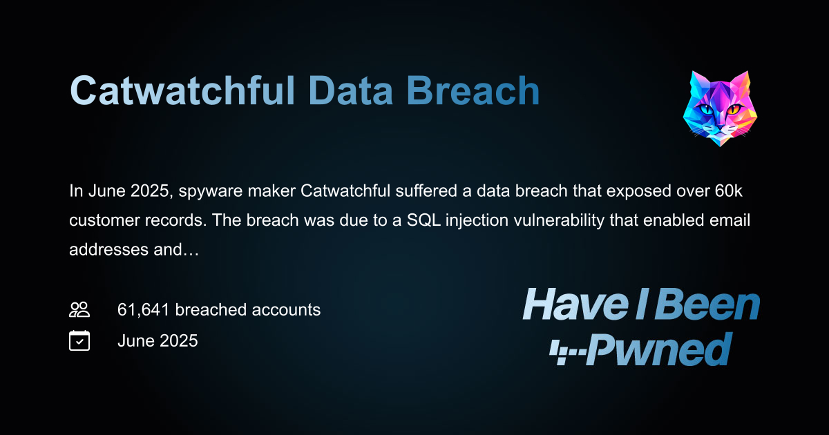 Have I Been Pwned: Catwatchful Data Breach