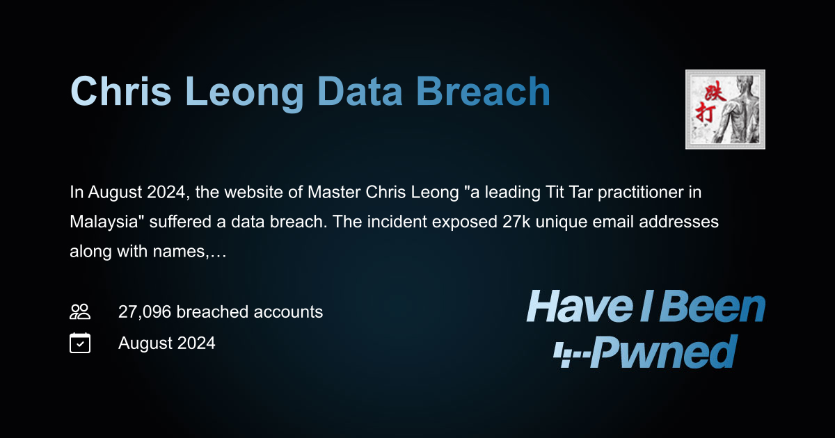 Have I Been Pwned: Chris Leong Data Breach