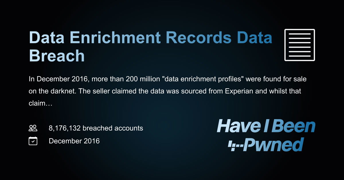 Have I Been Pwned: Data Enrichment Records Data Breach