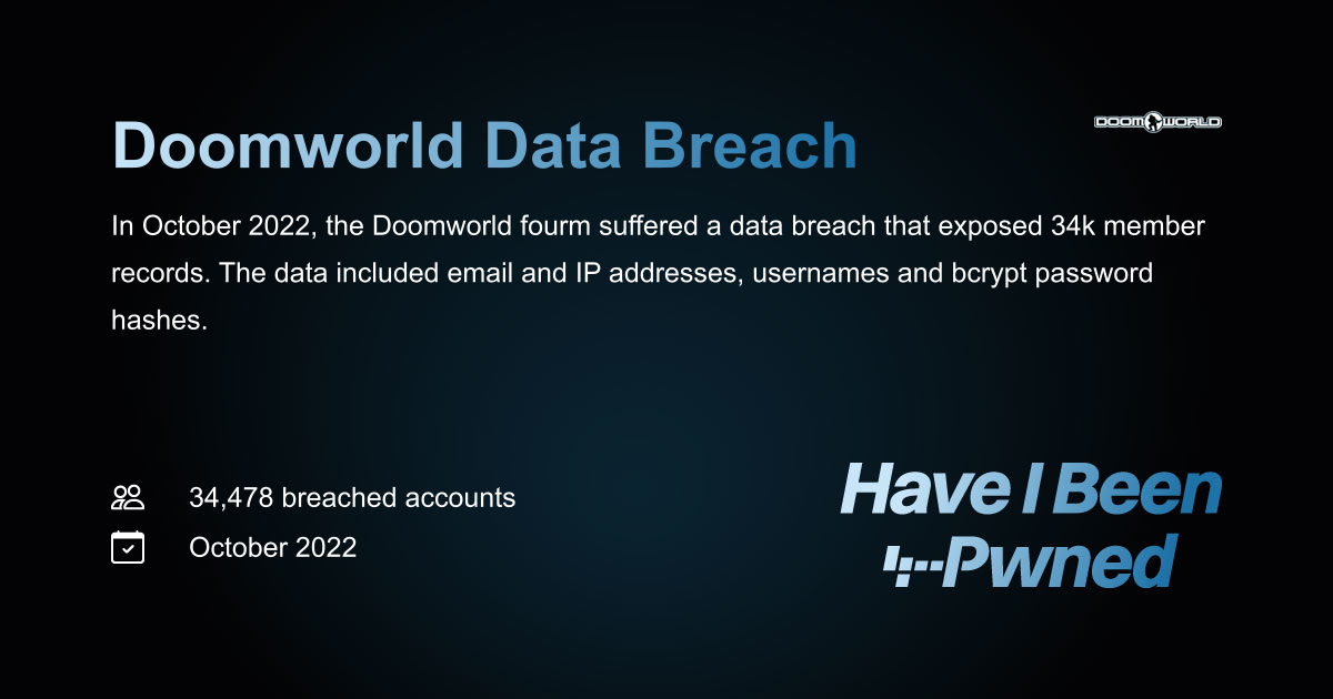 Have I Been Pwned: Doomworld Data Breach