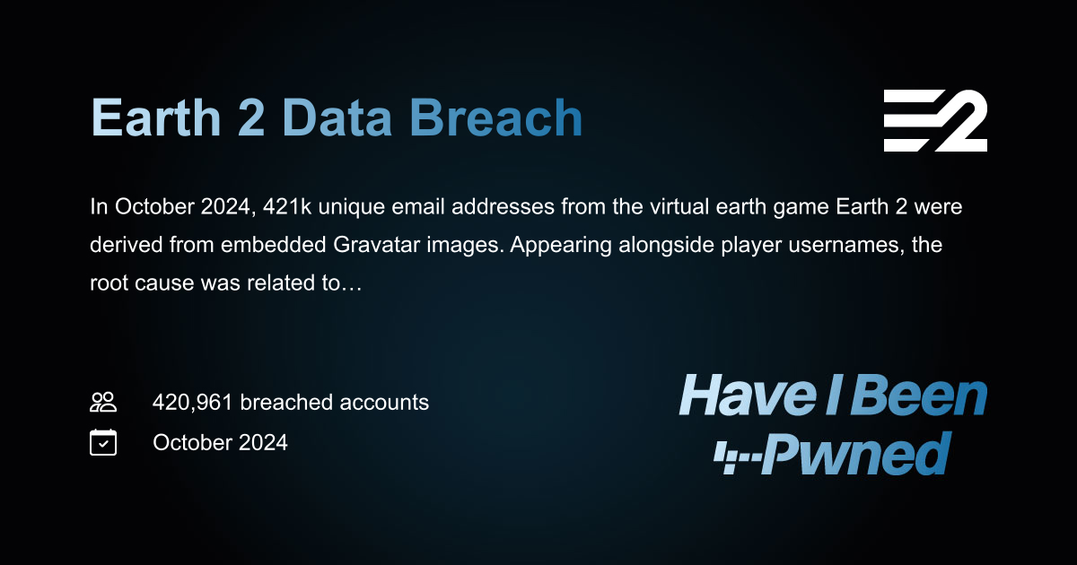 Have I Been Pwned: Earth 2 Data Breach