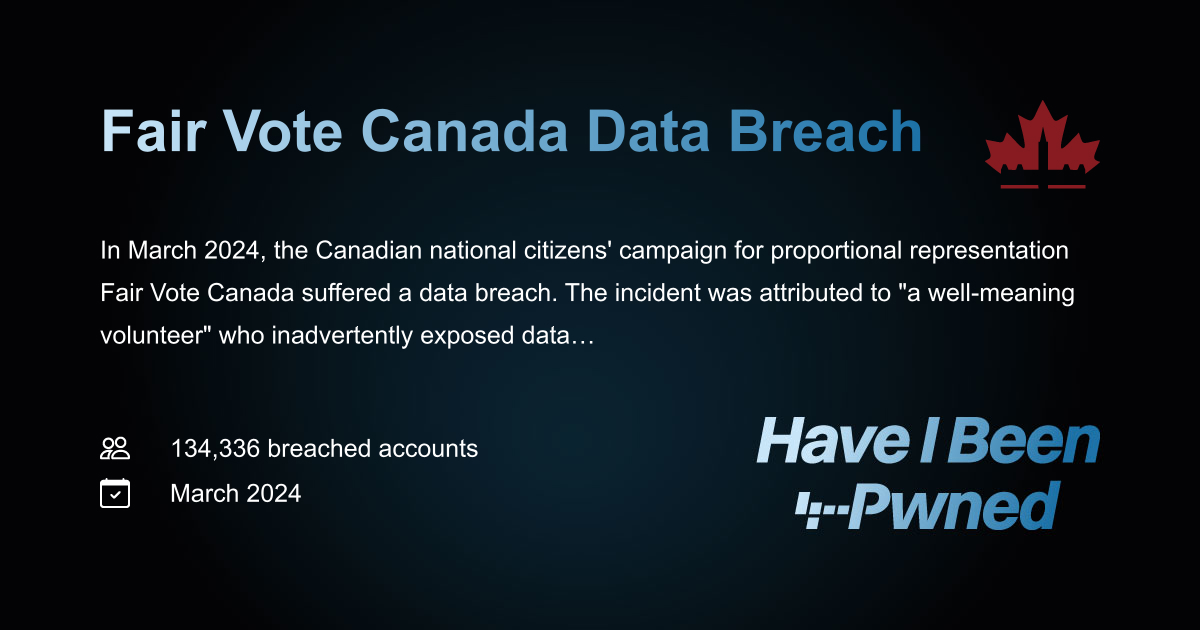 Have I Been Pwned: Fair Vote Canada Data Breach