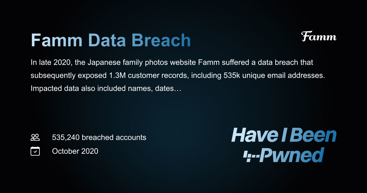 Have I Been Pwned: Famm Data Breach