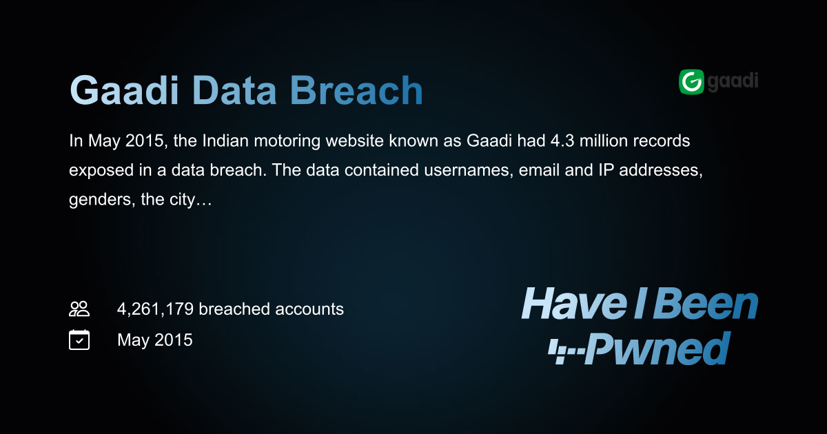 Have I Been Pwned: Gaadi Data Breach