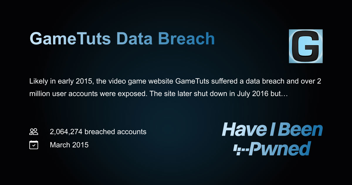 Have I Been Pwned: GameTuts Data Breach