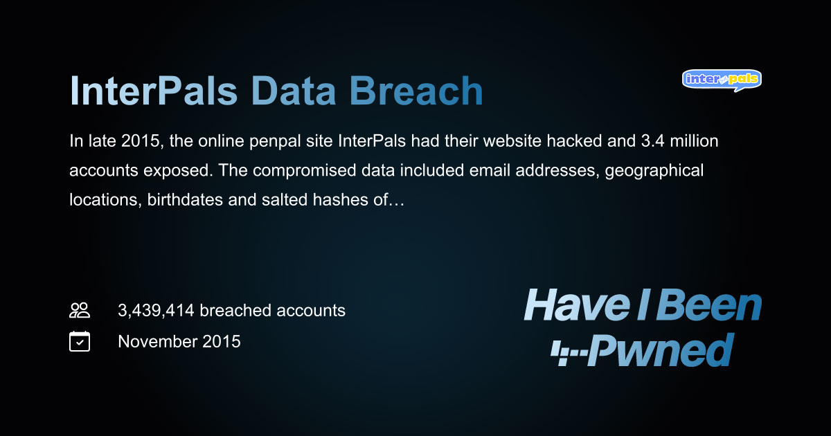 Have I Been Pwned: InterPals Data Breach