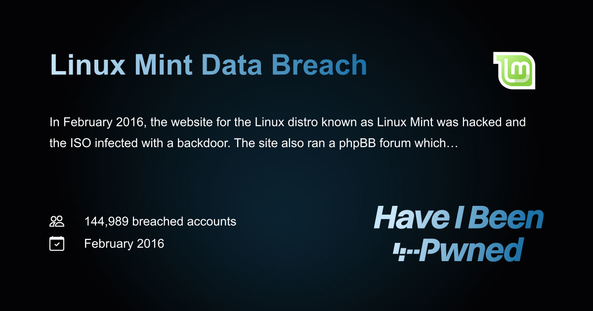 Have I Been Pwned: Linux Mint Data Breach