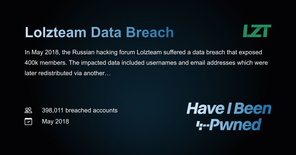 Have I Been Pwned: Lolzteam Data Breach
