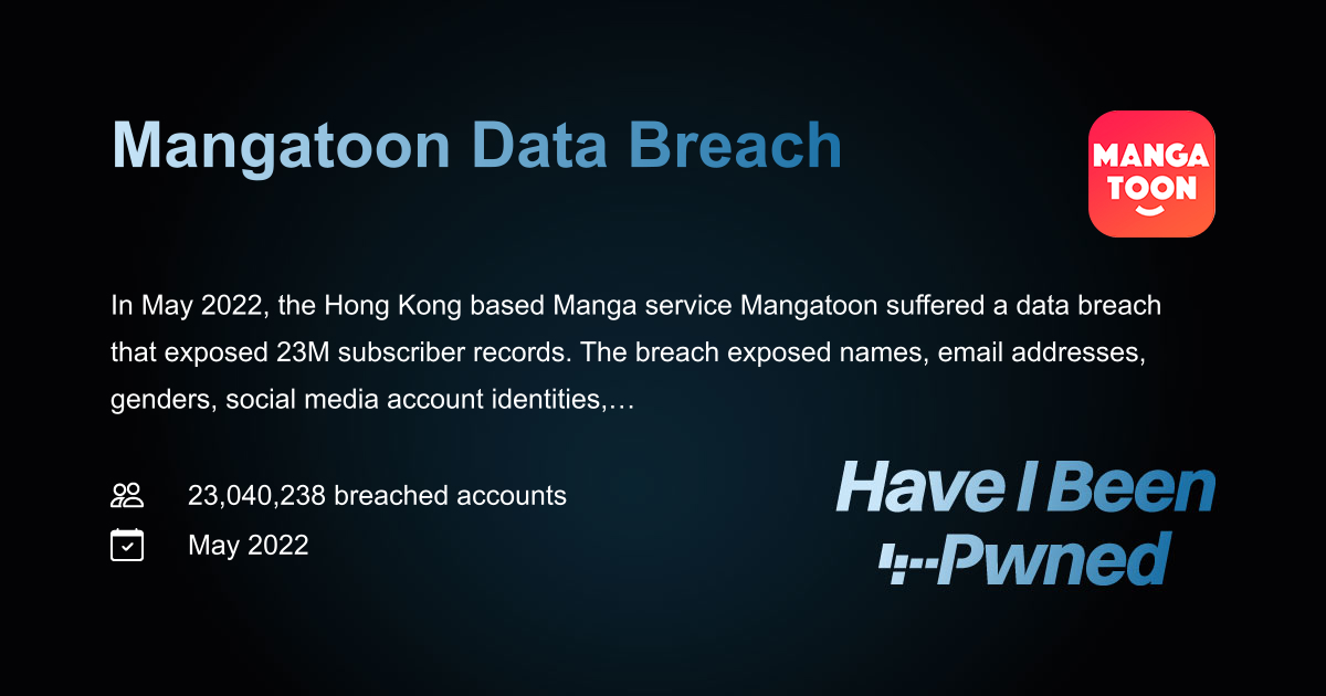 Have I Been Pwned: Mangatoon Data Breach