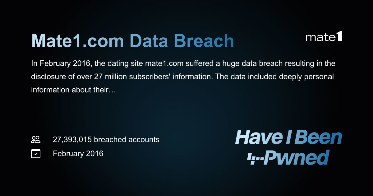 Have I Been Pwned: Mate1.com Data Breach