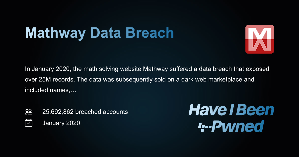 Have I Been Pwned: Mathway Data Breach