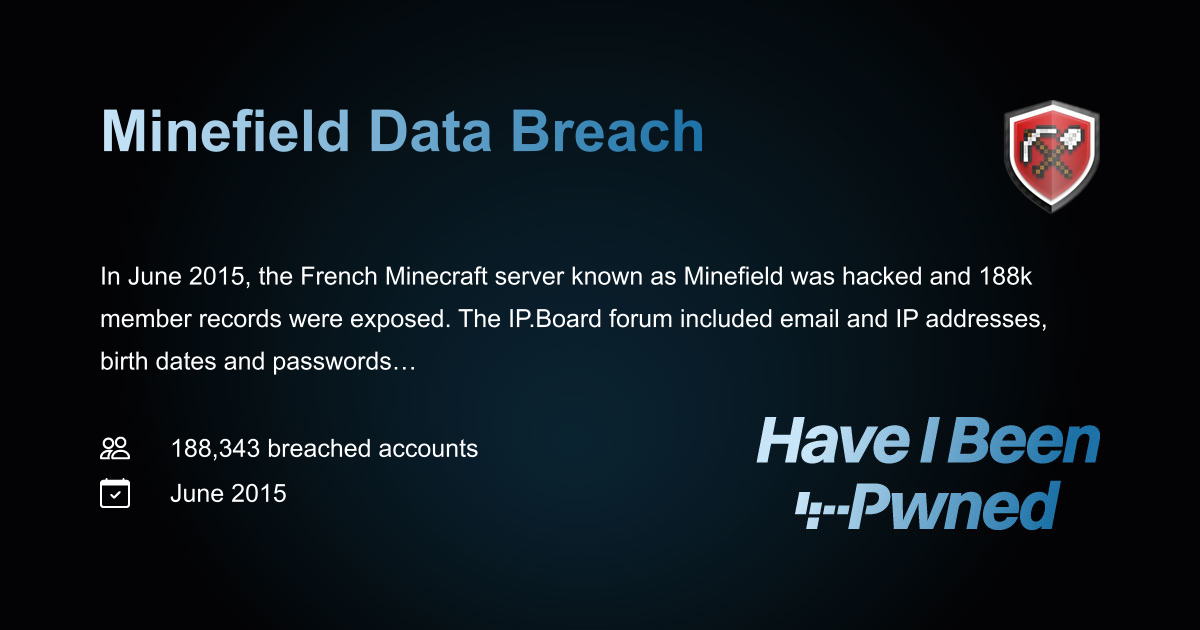 Have I Been Pwned: Minefield Data Breach