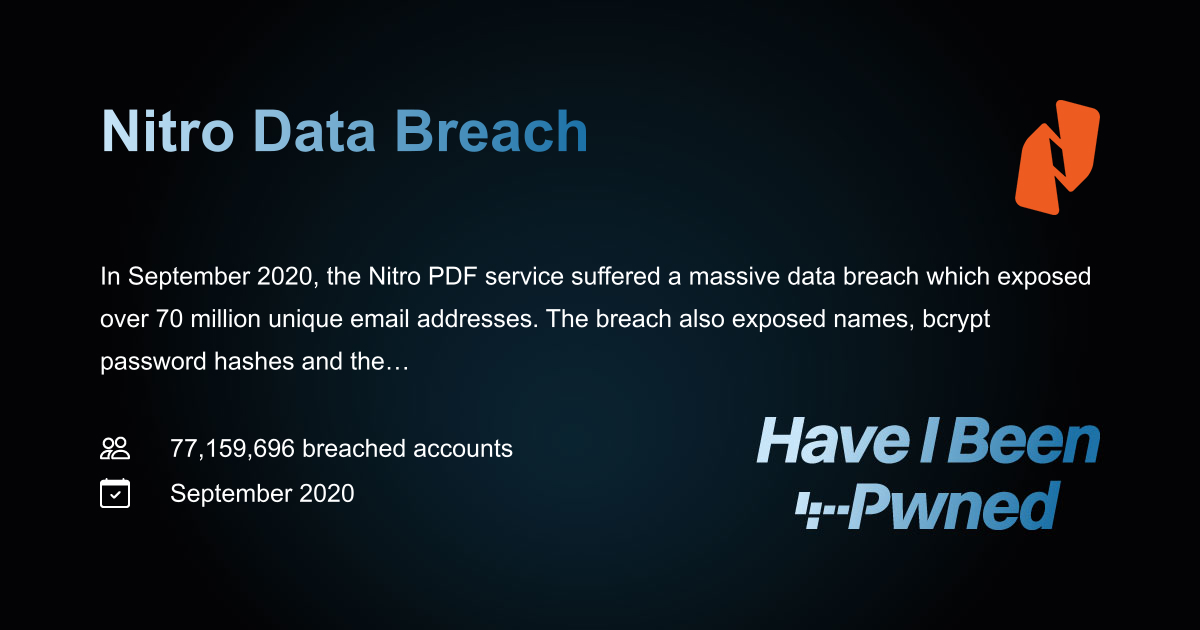 Have I Been Pwned: Nitro Data Breach