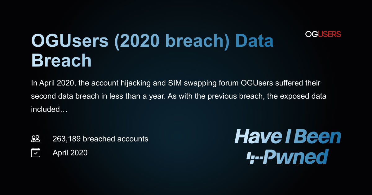 Have I Been Pwned: OGUsers (2020 breach) Data Breach