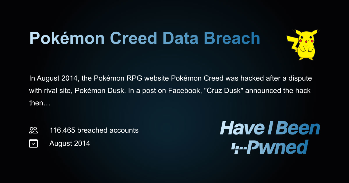 Have I Been Pwned: Pokémon Creed Data Breach