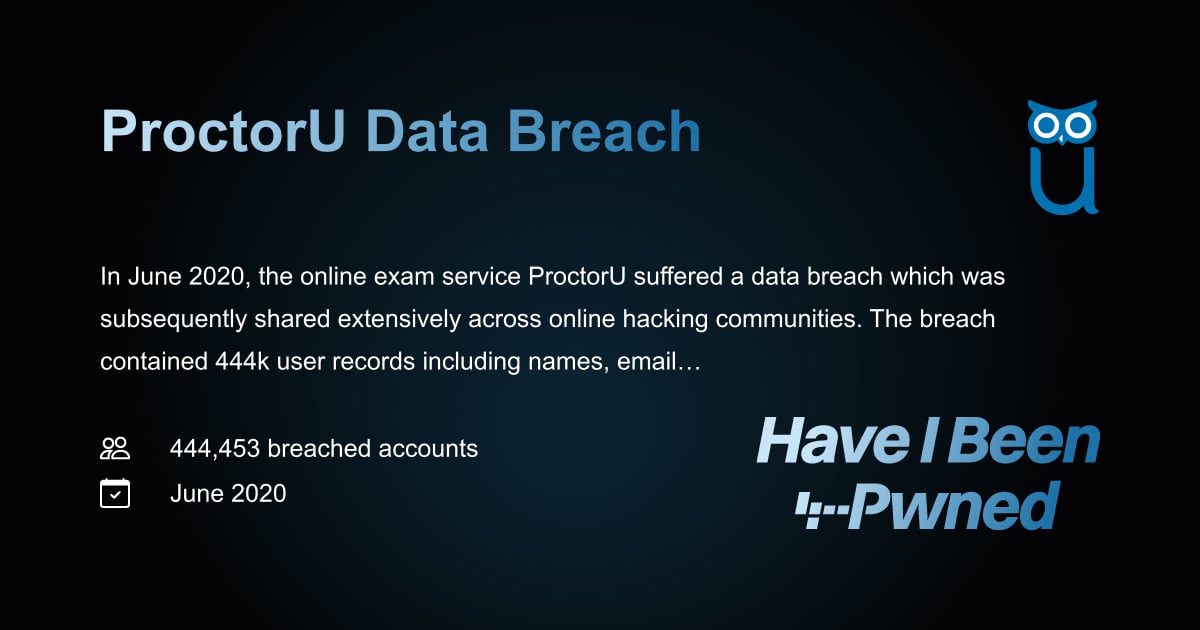 Have I Been Pwned: ProctorU Data Breach