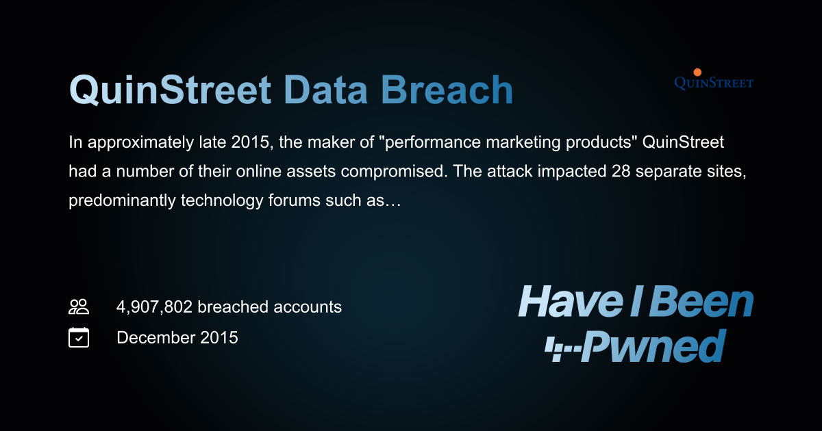 Have I Been Pwned: QuinStreet Data Breach