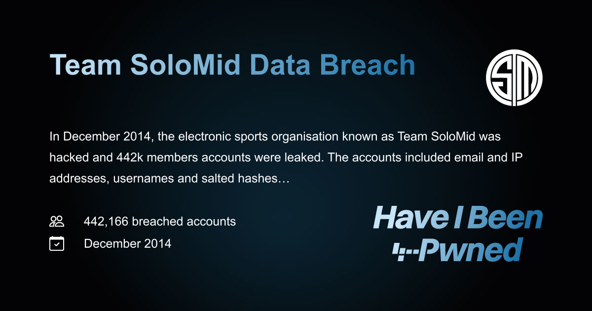 Have I Been Pwned: Team SoloMid Data Breach