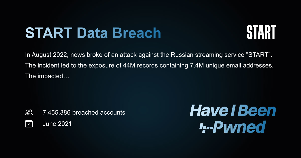 Have I Been Pwned: START Data Breach