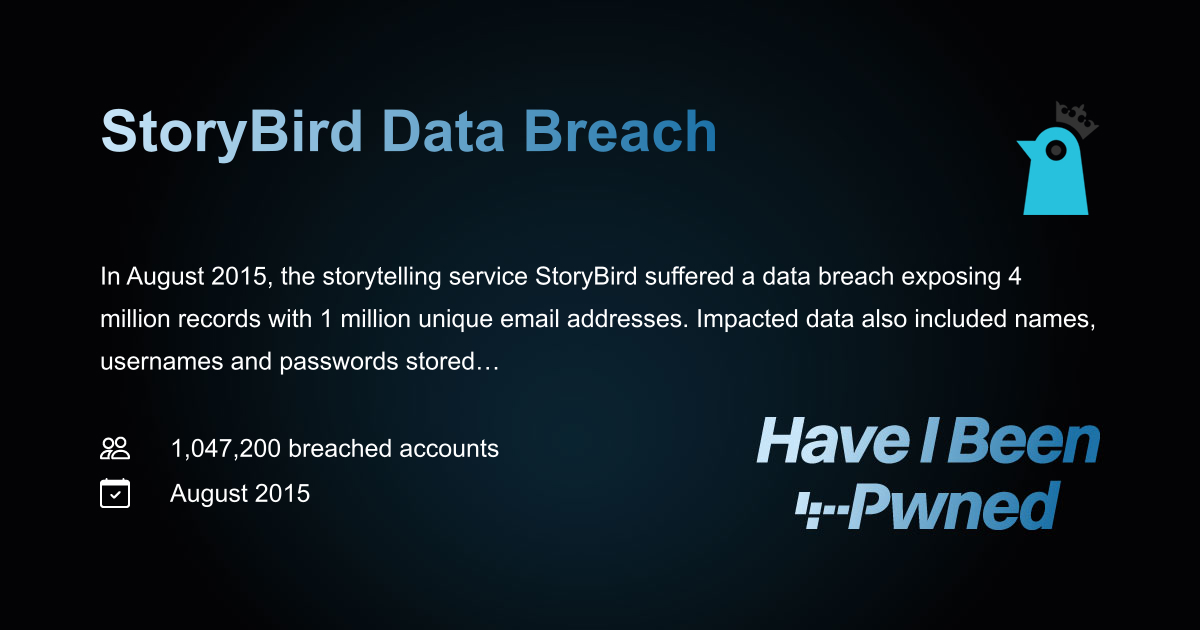 Have I Been Pwned: StoryBird Data Breach