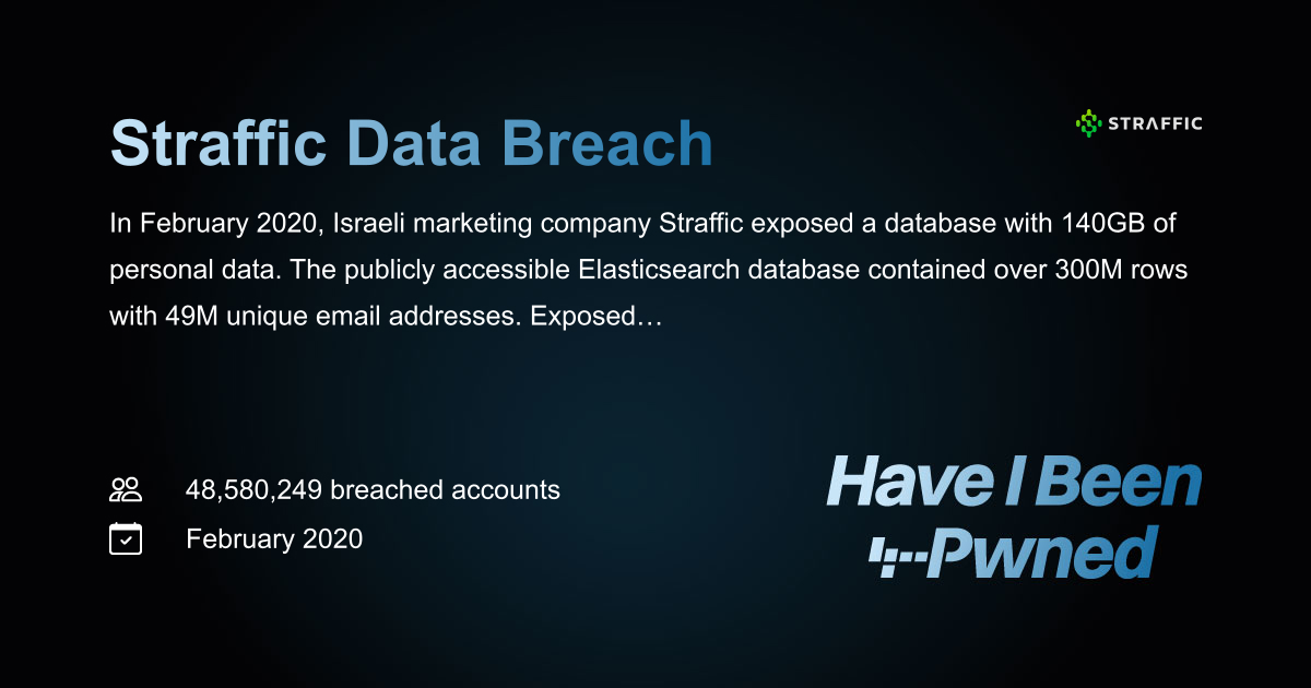 Have I Been Pwned: Straffic Data Breach