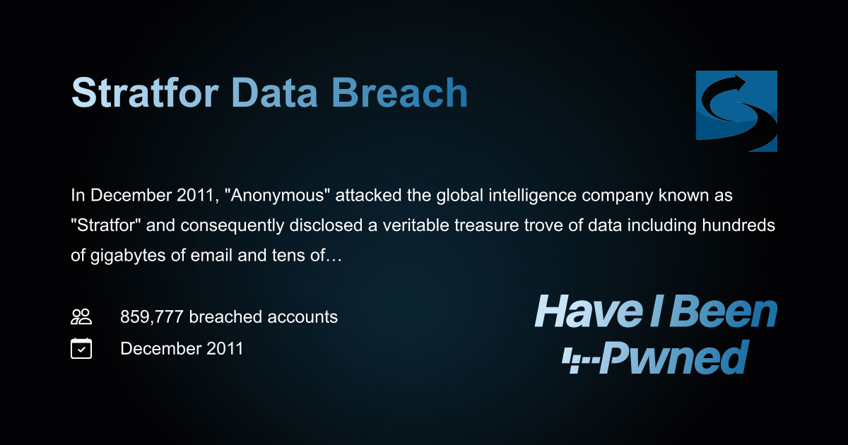 Have I Been Pwned: Stratfor Data Breach