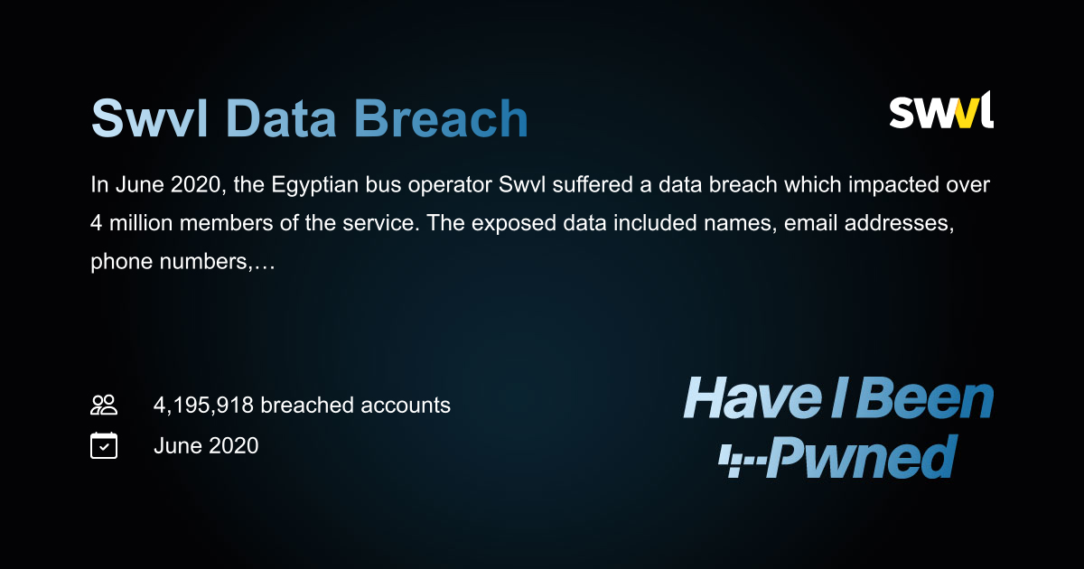 Have I Been Pwned: Swvl Data Breach