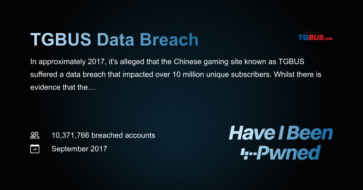 Have I Been Pwned: TGBUS Data Breach