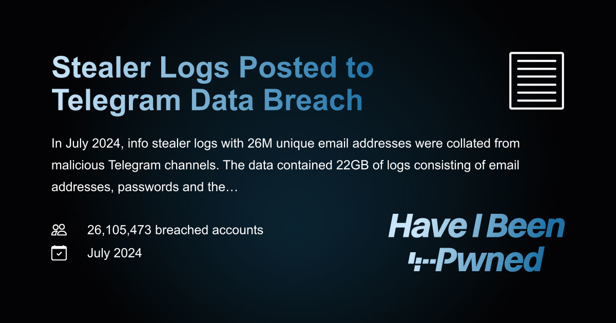 Have I Been Pwned: Stealer Logs Posted to Telegram Data Breach