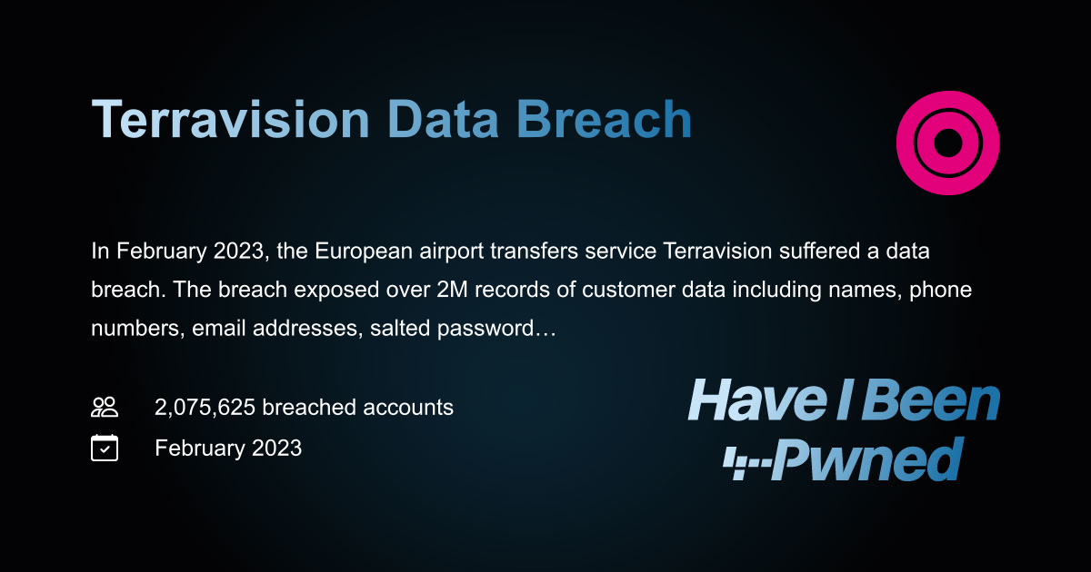 Have I Been Pwned: Terravision Data Breach