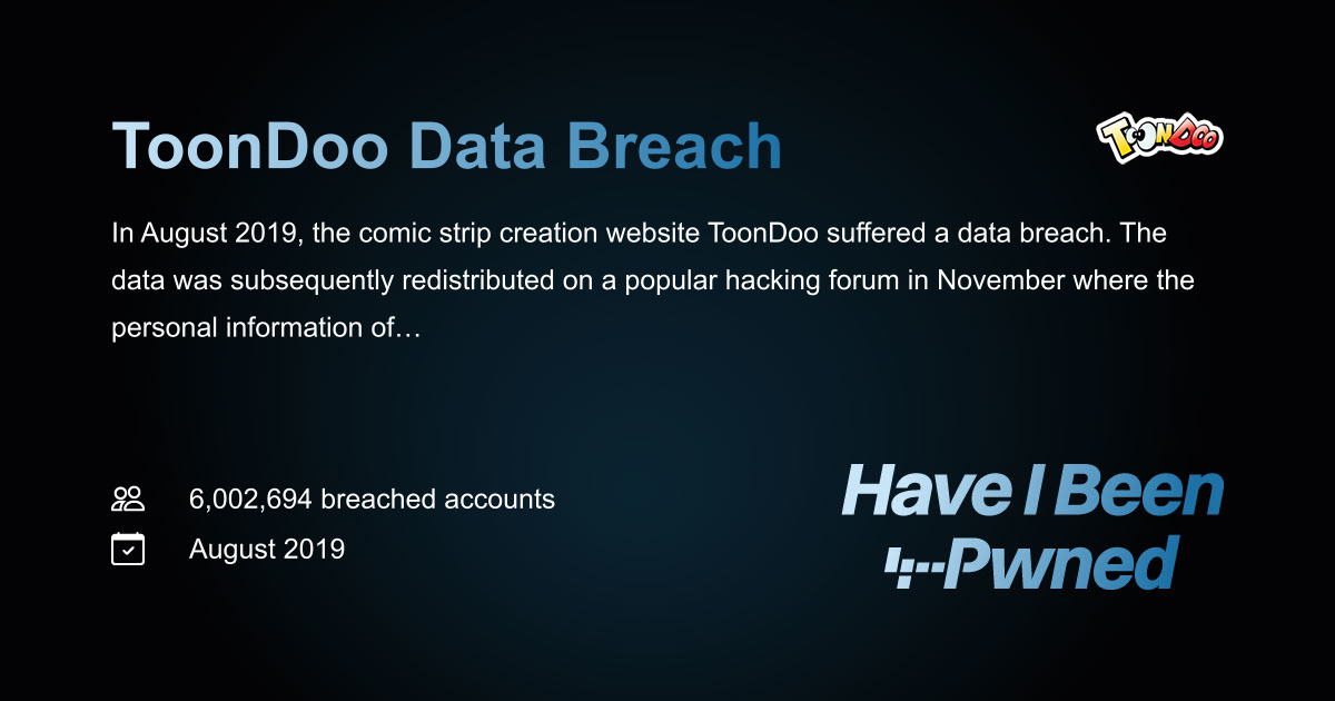Have I Been Pwned: ToonDoo Data Breach