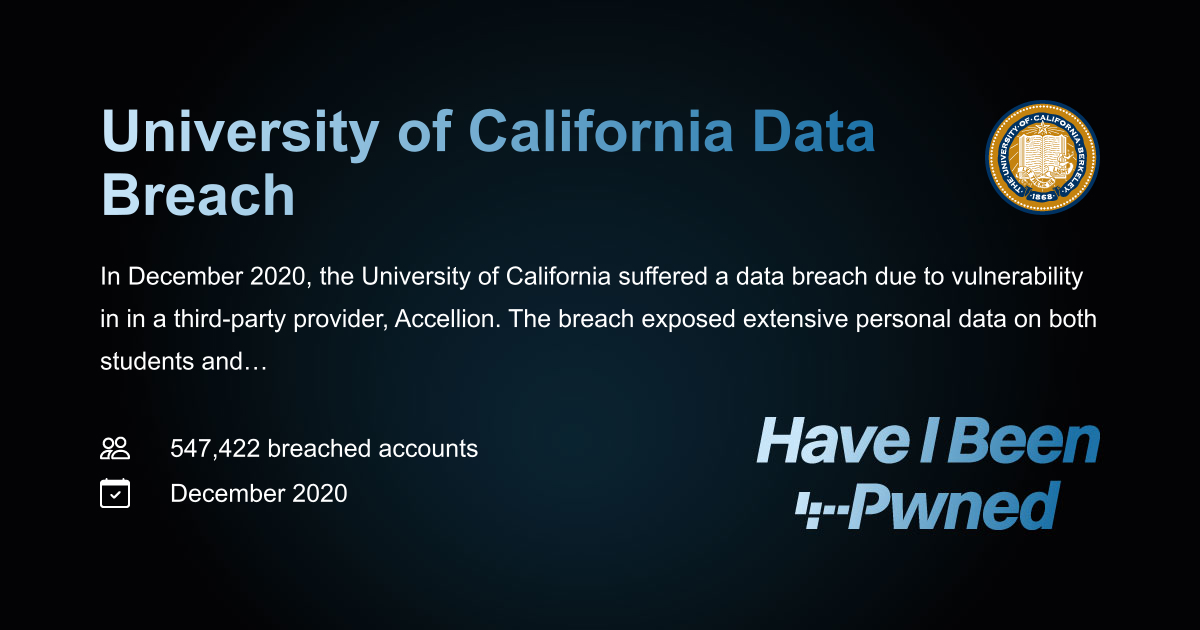 Have I Been Pwned: University of California Data Breach