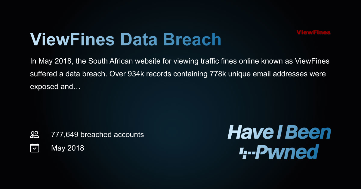 Have I Been Pwned: ViewFines Data Breach