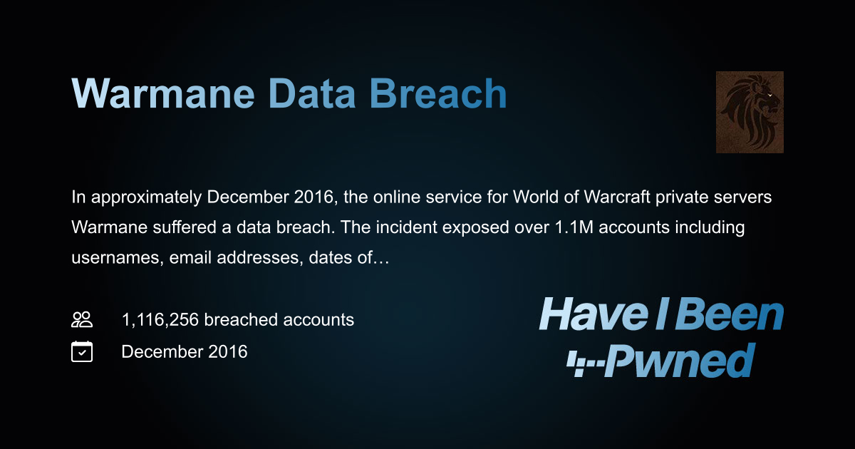 Have I Been Pwned: Warmane Data Breach