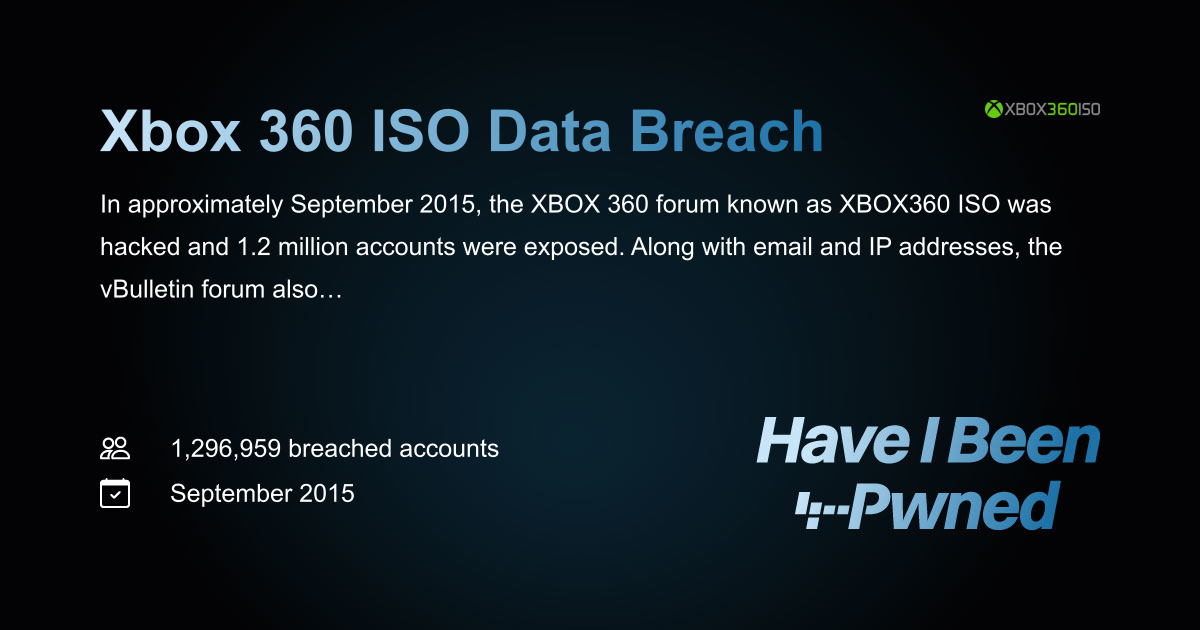 Have I Been Pwned: Xbox 360 ISO Data Breach