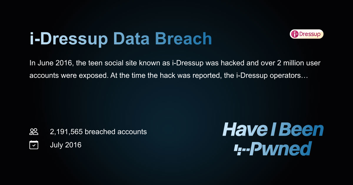 Have I Been Pwned: i-Dressup Data Breach